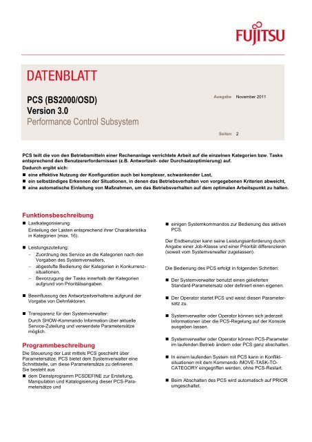 Datenblatt: PCS V3.0 - BS2000/OSD - Fujitsu