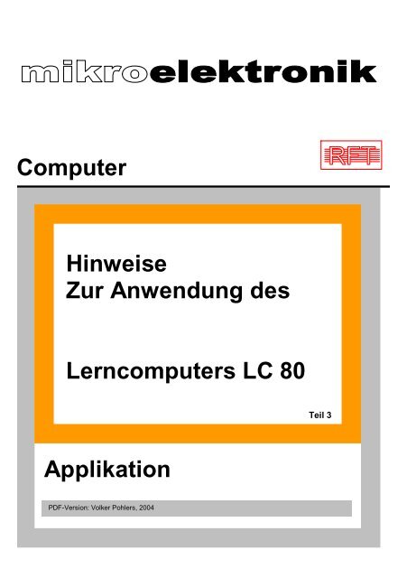 Computer Hinweise Zur Anwendung des Lerncomputers LC 80 ...