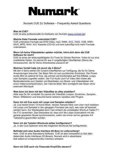 Numark CUE DJ Software – Frequently Asked Questions