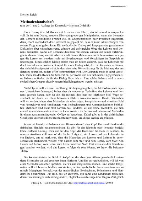 Text zur Methodenlandschaft - Methodenpool