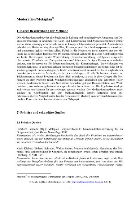 Moderation/Metaplan - Methodenpool