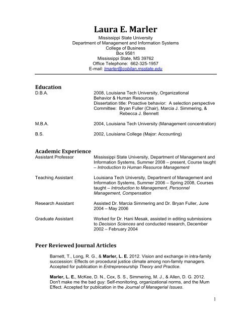 Laura E. Marler - Misweb - Mississippi State University