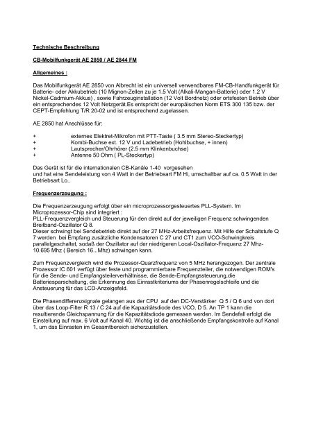 2850-Techn-Beschreibung - Alan-Albrecht Service-Homepage