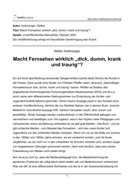 Macht Fernsehen wirklich „dick, dumm, krank und traurig“?