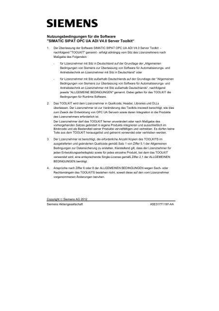 SIMATIC SIPAT OPC UA ADI V4.0 Server Toolkit