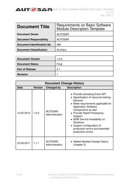 Requirements On Basic Software Module Description Autosar