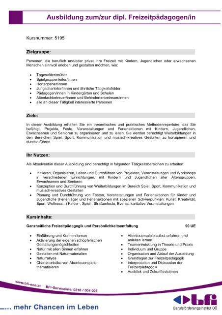 Ausbildung zum/zur dipl. Freizeitpädagogen/in