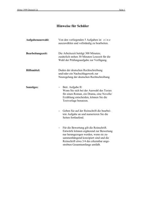 Hinweise für Schüler