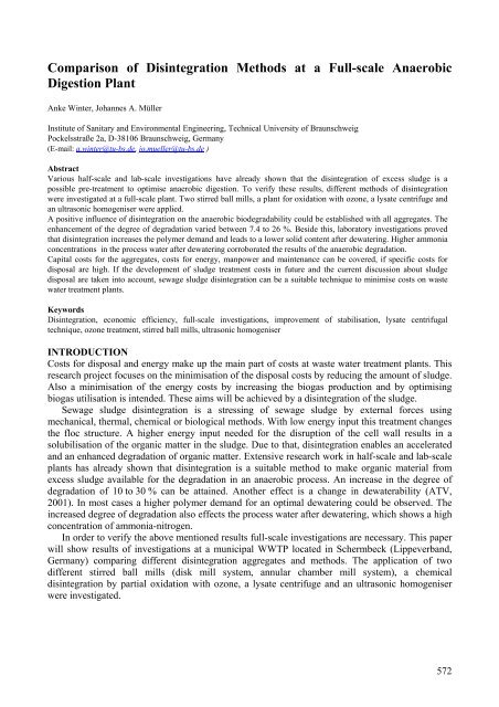 Comparison of Disintegration Methods at a Full-scale ... - BVSDE