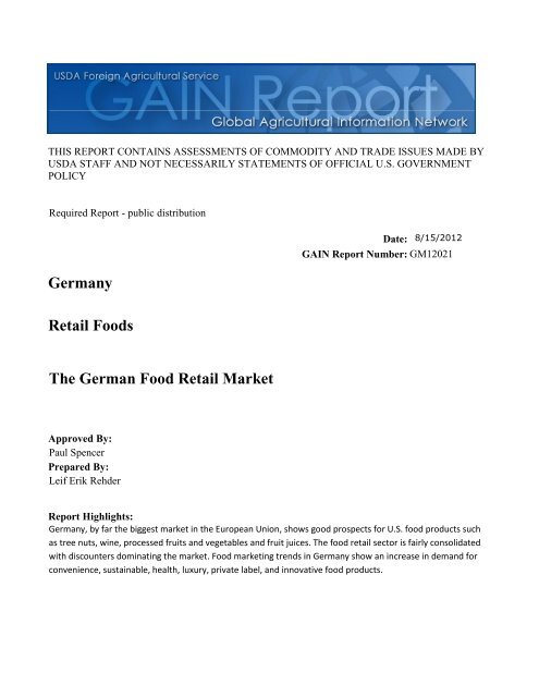 The German Food Retail Market Retail Foods Germany