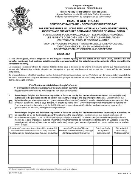 HEALTH CERTIFICATE - Favv