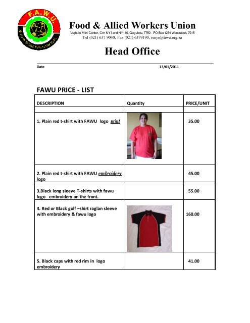 Head Office - Food and Allied Workers Union