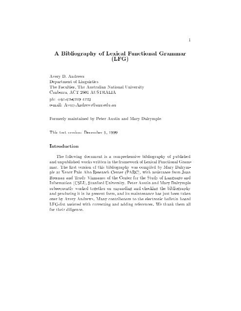 A Bibliography of Lexical Functional Grammar (LFG)