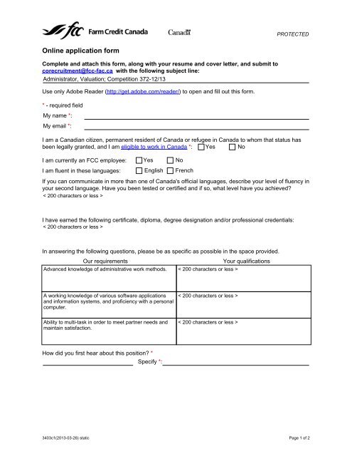 Online application form - FCC-FAC