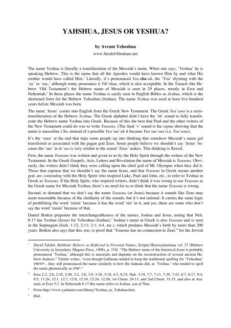 Yahshua, Jesus or Yeshua? - FCCA-Int