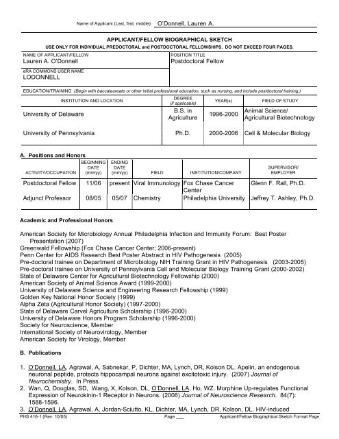 Download CV/Biosketch - Fox Chase Cancer Center