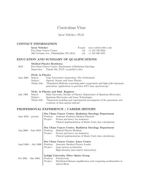 Download CV/Biosketch - Fox Chase Cancer Center