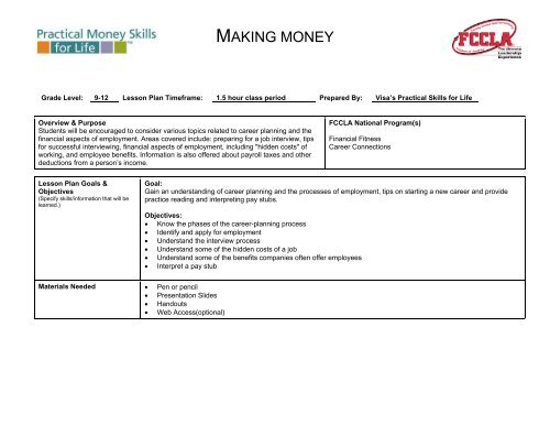 FCCLA Lesson Plan VISA Making Money