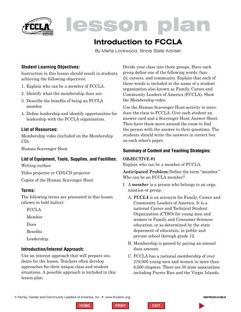 Introduction to FCCLA Lesson Plan