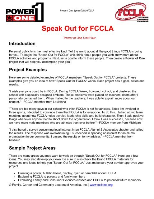 Power of One: Speak Out for FCCLA