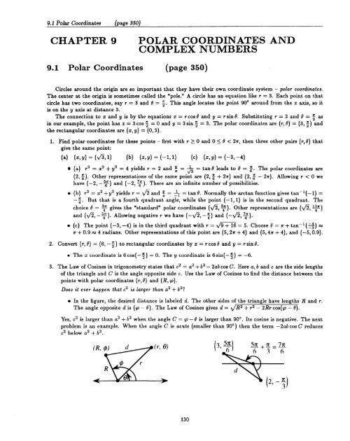 CHAPTER 9 POLAR COORDINATES AND COMPLEX NUMBERS