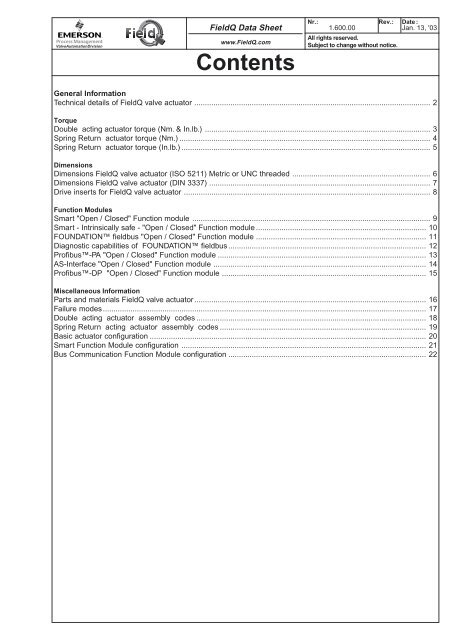 FieldQ Data sheets - Fluid Control Services