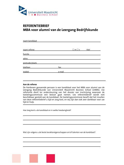 REFERENTIEBRIEF MBA voor alumni van de Leergang Bedrijfskunde