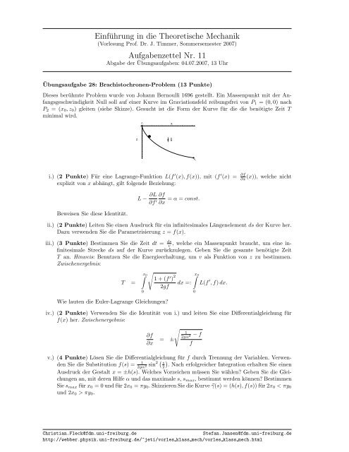 Einführung in die Theoretische Mechanik Aufgabenzettel Nr. 11