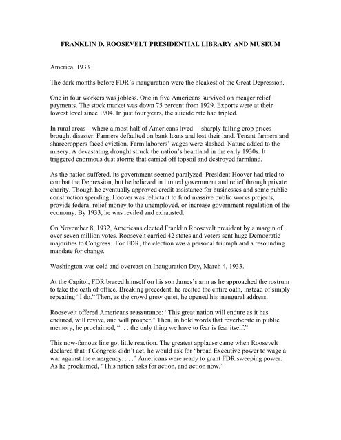 FDR's First 100 Days - Franklin D. Roosevelt Presidential Library ...