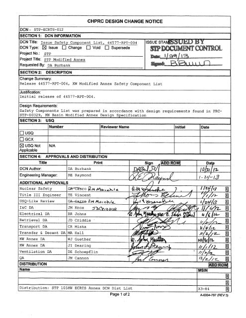 CHPRC DESIGN CHANGE NOTICE
