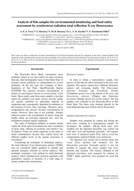 Analysis of fish samples for environmental monitoring and food ...