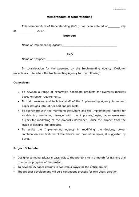 MOU for Export Projects - Office of the Development Commissioner ...