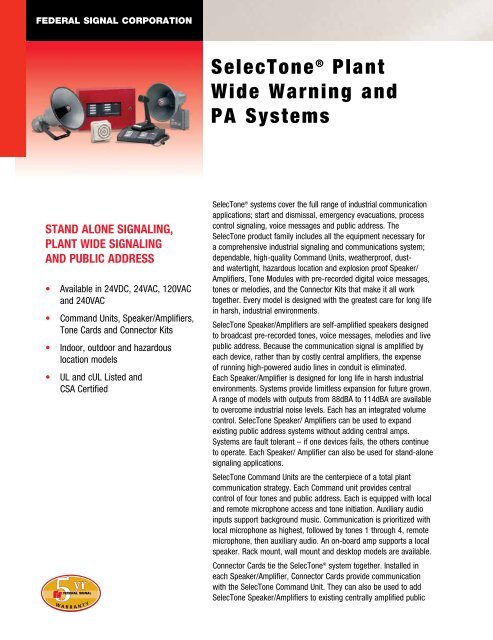 SelecTone® Plant Wide Warning and PA Systems - Federal Signal