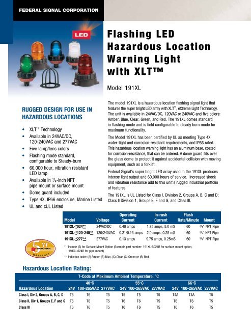 Flashing LED Hazardous Location Warning Light ... - Federal Signal