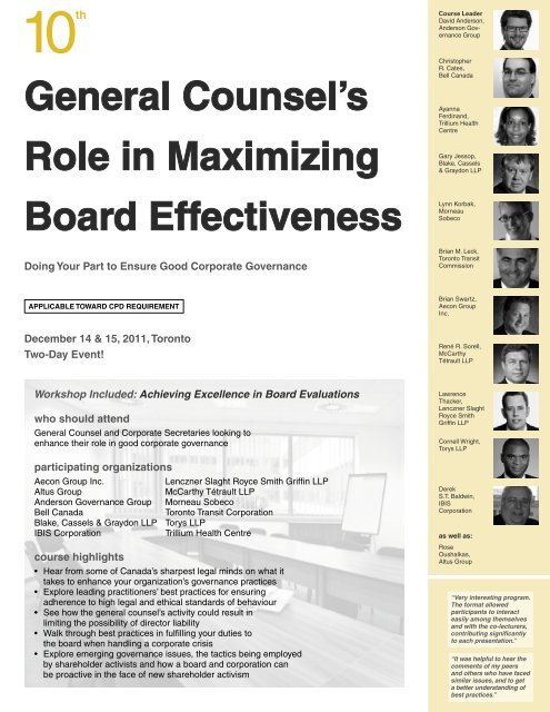 General Counsel's Role in Maximizing Board ... - Federated Press