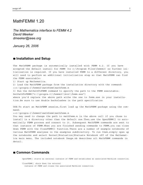 MathFEMM 1.20 - Finite Element Method Magnetics