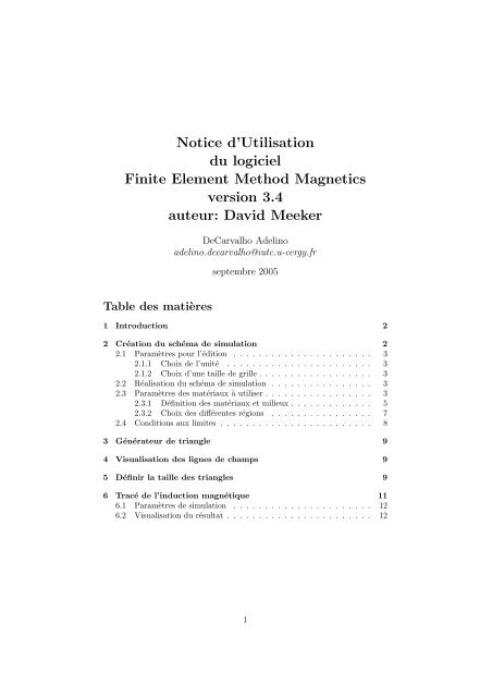 Notice d'Utilisation du logiciel Finite Element Method Magnetics ...