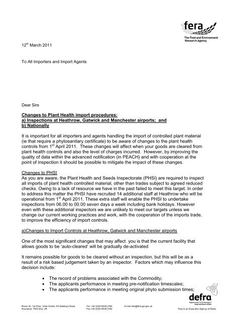 Letter to all Traders and Agents - Defra