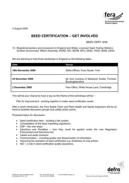SEED CERTIFICATION – GET INVOLVED - Defra