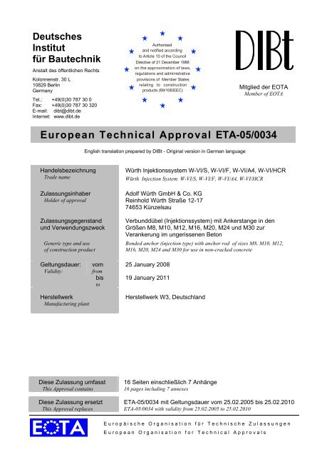European Technical Approval ETA-05/0034