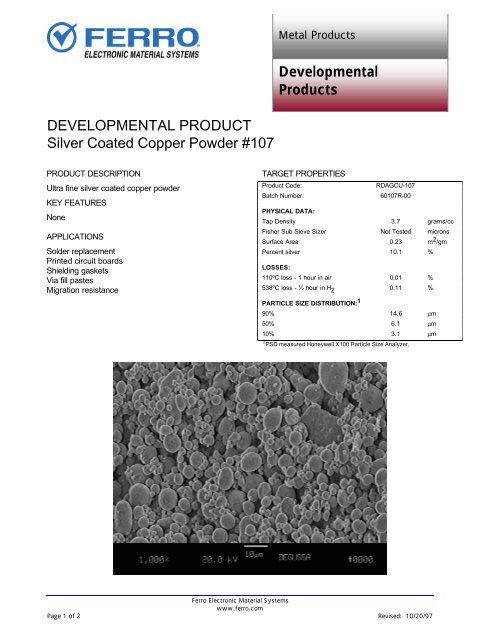 Silver Coated Copper Powders #107 - Ferro