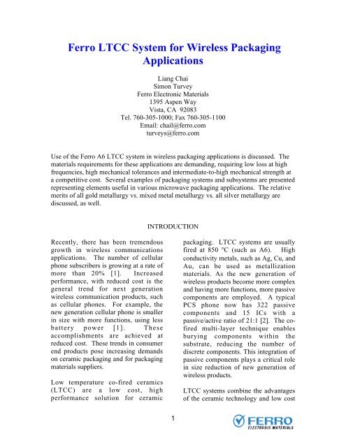 Ferro LTCC System for Wireless Packaging Applications