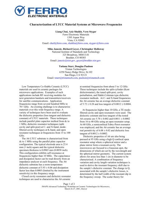 Characterization of LTCC Material Systems at Microwave ... - Ferro
