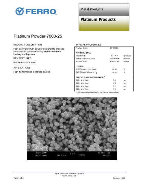 Platinum Products Platinum Powder 7000-25 - Ferro