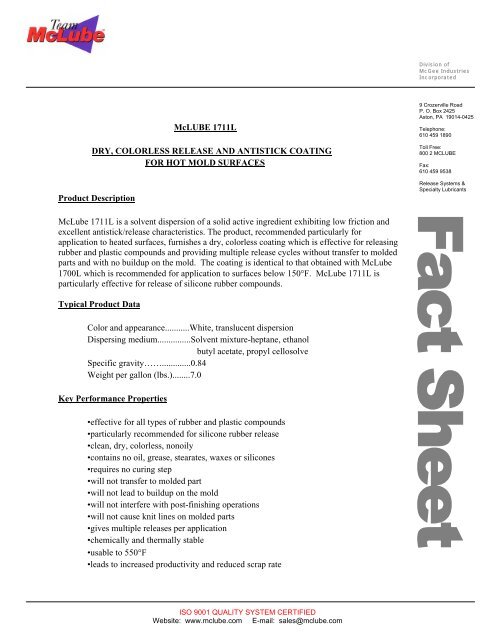 McLUBE 1711L DRY, COLORLESS RELEASE AND ... - ThomasNet