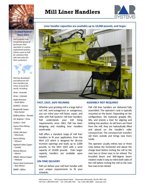 Mill Liner Handlers - ThomasNet