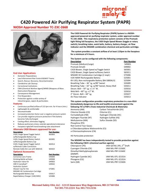 C420 Powered Air Purifying Respirator System (PAPR) - ThomasNet