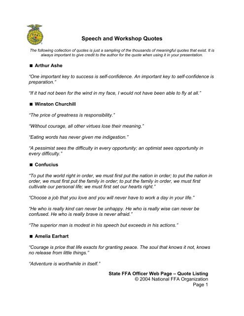 Speech And Workshop Quotes - National FFA Organization
