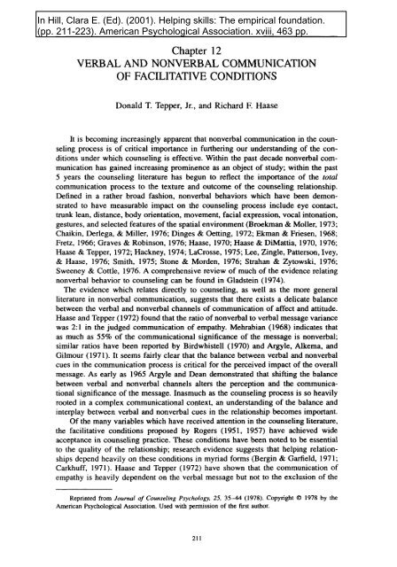 Verbal and nonverbal communication of facilitative conditions