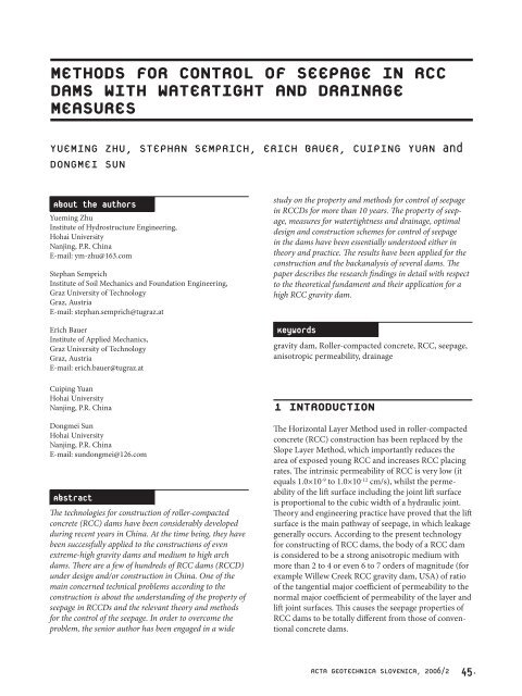 Methods for control of seepage in RCC dams with watertight and ...